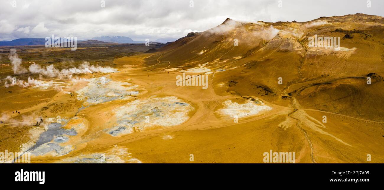 Europe, Iceland. Panoramic aerial view of the mud pots and fumaroles of ...