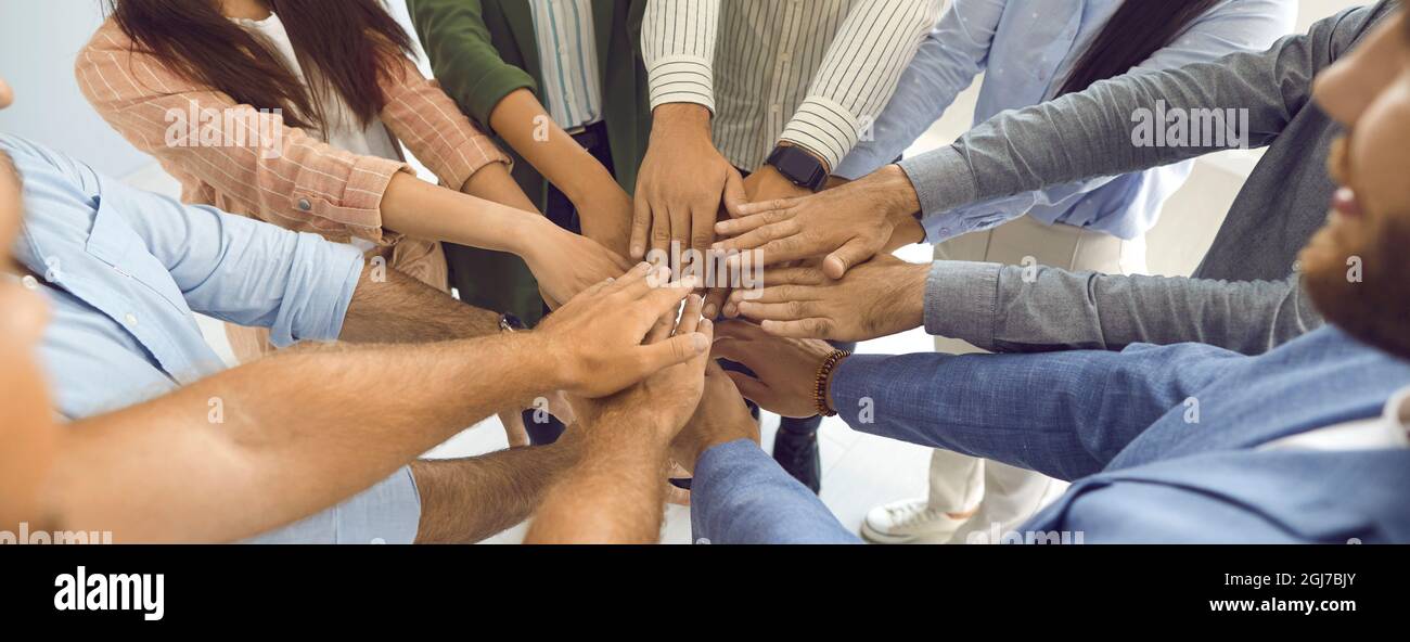 Teamwork themed banner with team of business people who work together ...