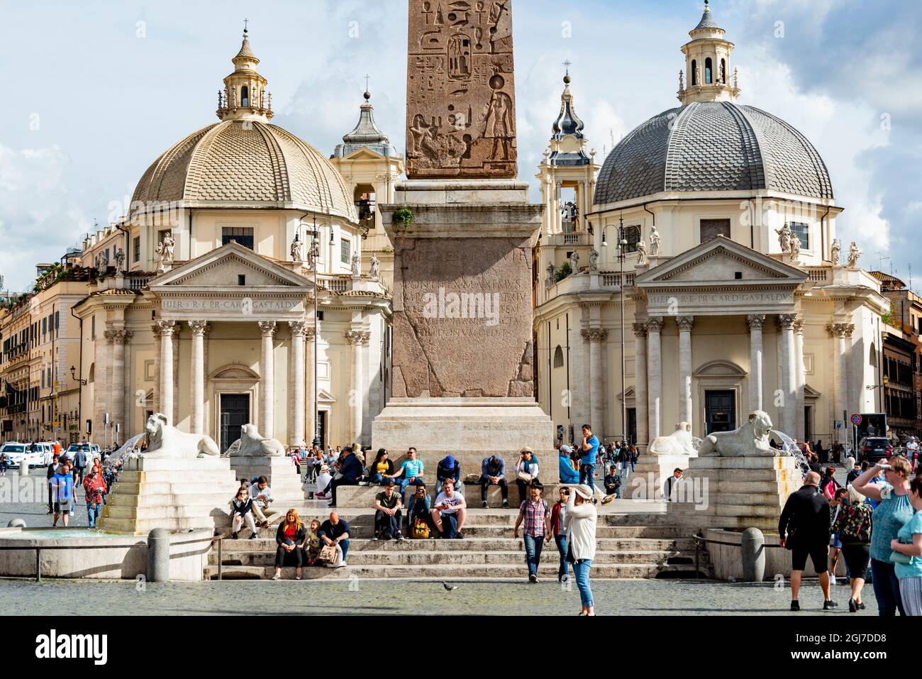 Italy, Rome. Piazza del Popolo, Fountain of Lions, by Giuseppe Valadier ...
