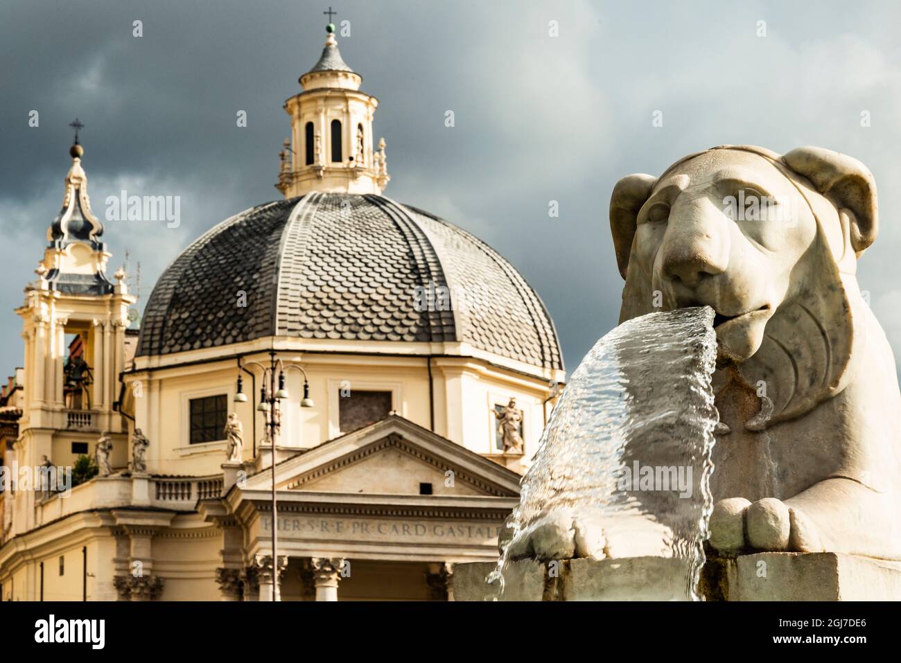 Italy, Rome. Piazza del Popolo, Fontana dei Leoni (Fountain of Lions ...