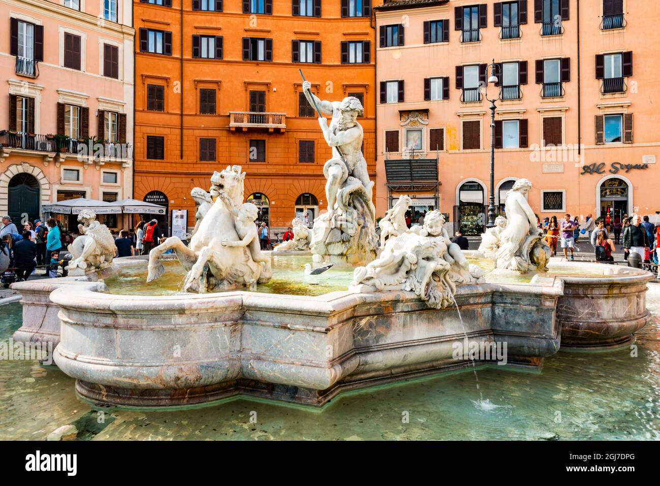 Italy, Rome. Piazza Navona, 16th-century marble fountain depicting ...