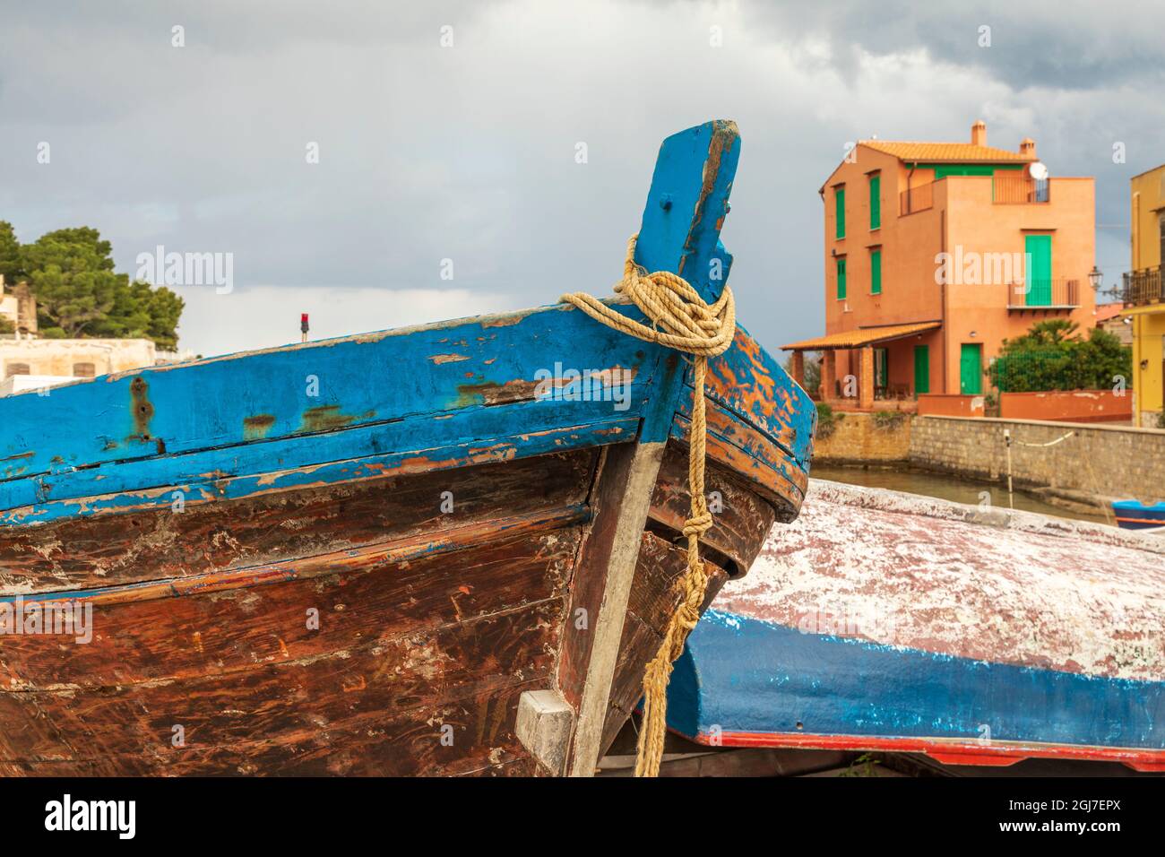Italy, Sicily, Palermo Province, Santa Flavia. Small fishing boats in ...
