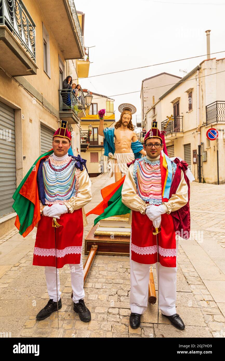 Italy, Sicily, Province of Palermo, Prizzi. April 21, 2019. The Misteri ...