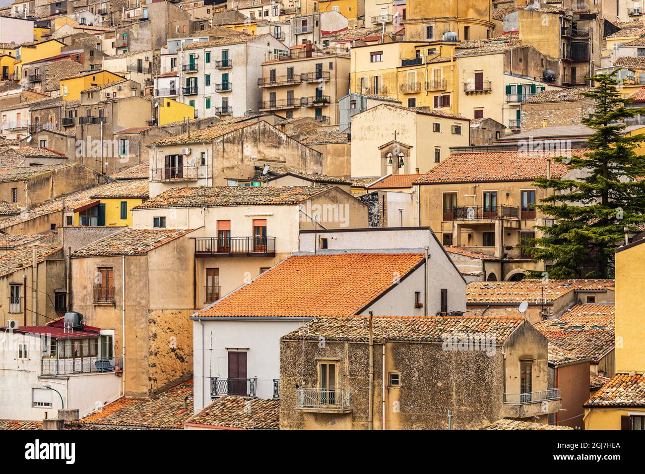 Italy, Sicily, Province of Palermo, Prizzi. View of homes and buildings ...