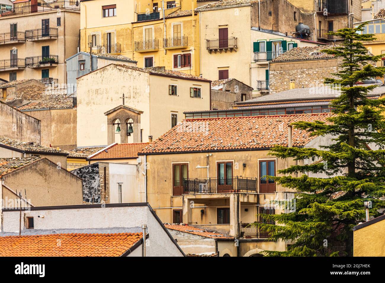 Italy, Sicily, Province of Palermo, Prizzi. View of homes and buildings ...