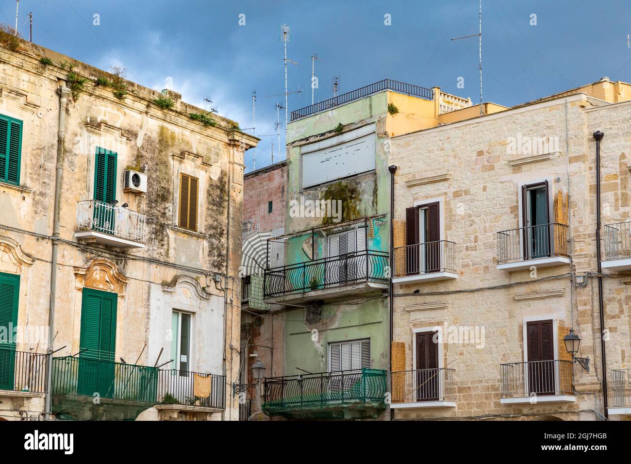 Italy, Apulia, Metropolitan City of Bari, Bari. Old buildings with ...