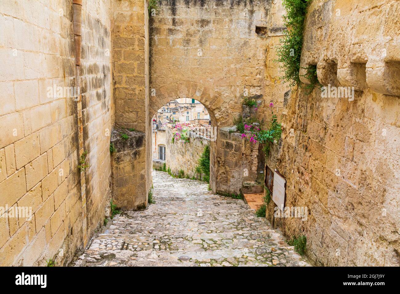 Italy, Basilicata, Province of Matera, Matera. Stone steps between ...