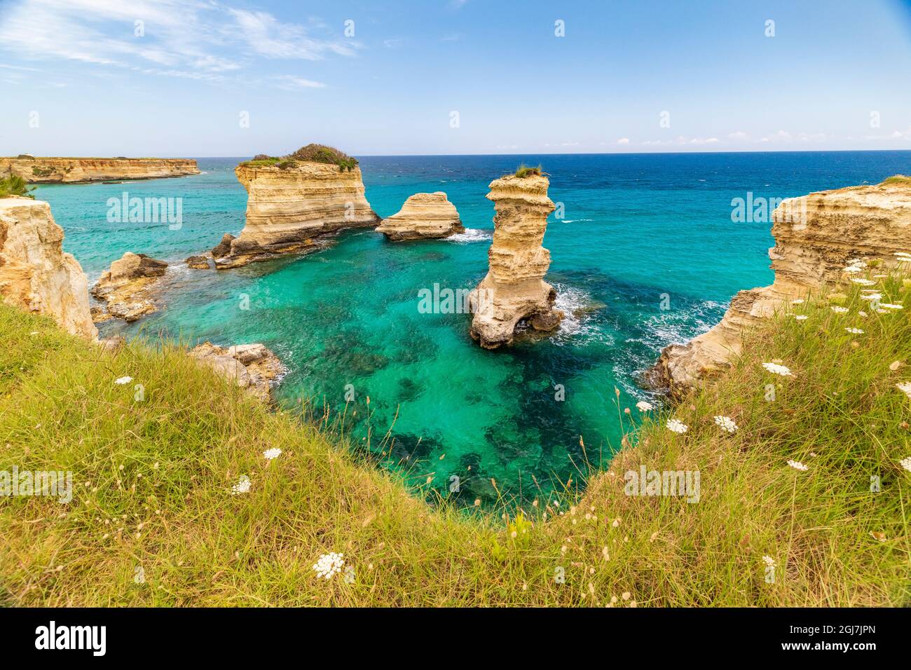 Italy, Apulia, Province of Lecce, Melendugno. The Faraglioni (limestone ...