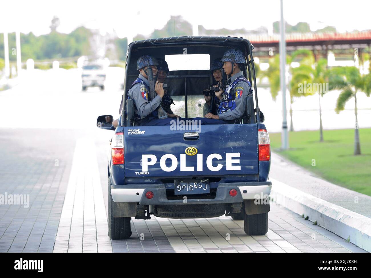 NAYPYIDAW 20121112 A Police car at the parliament quarters in Naypyidaw ...