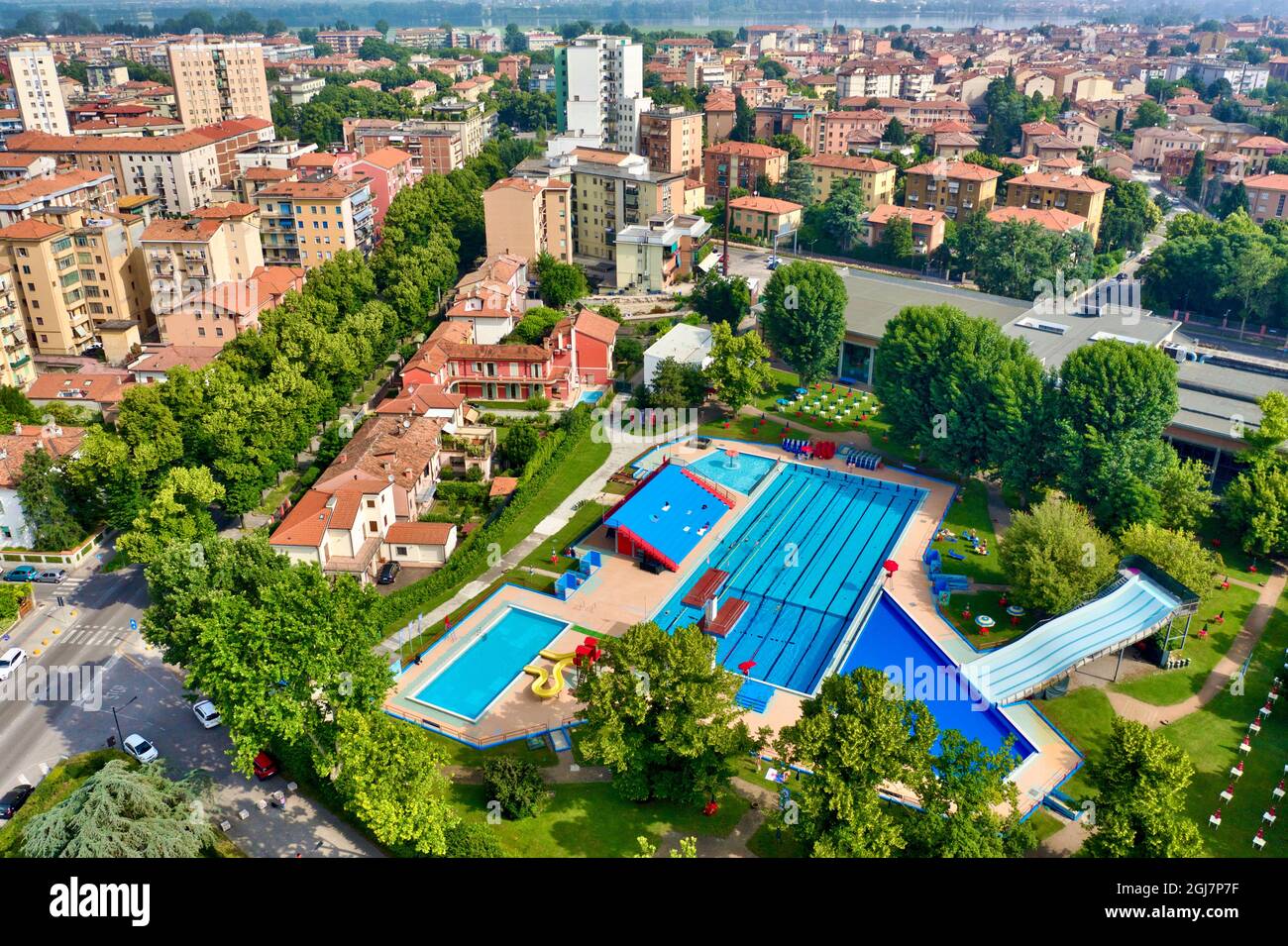 Italy, Mantova, aerial view of Mantova, swimming pool Stock Photo - Alamy