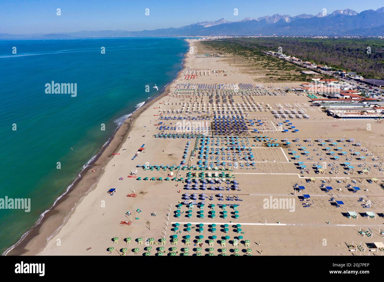 Italy, Tuscany, Torre del Lago Puccini, boathouse and neatly ordered ...