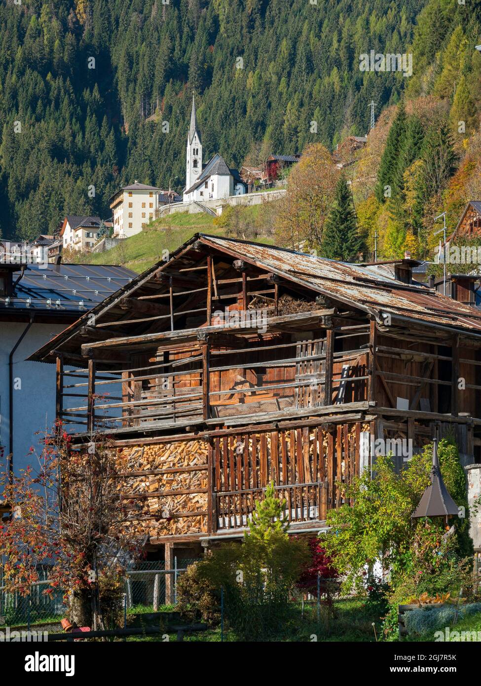 Traditional alpine architecture in Falcade in Val Biois, Italy ...