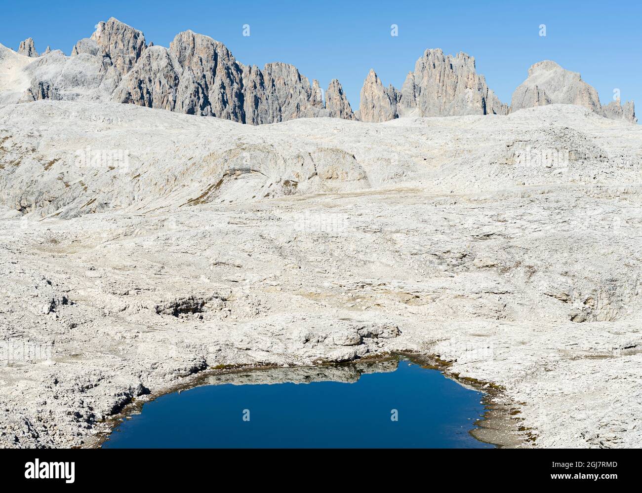 View towards Focobon peaks. The alpine plateau Altiplano delle Pale di ...