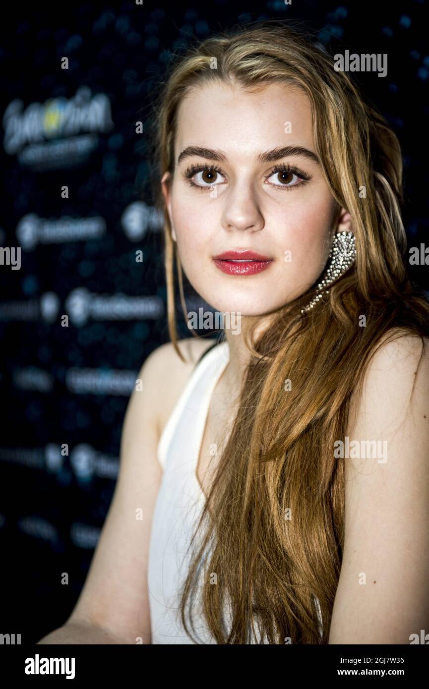 Singer Emmelie de Forest of Denmark is seen during a press conference ...