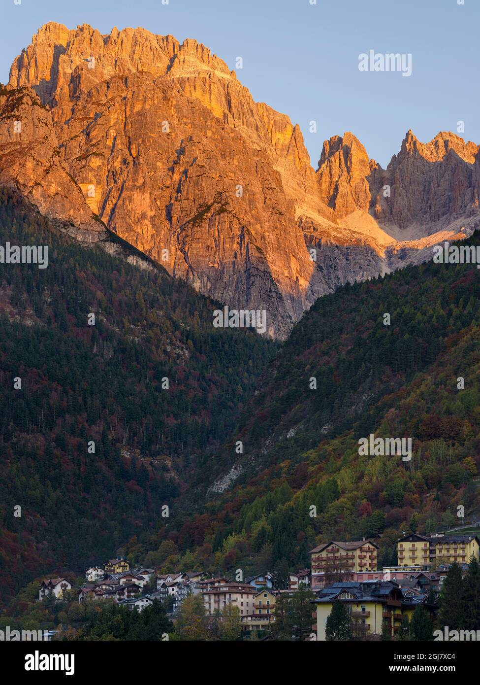 Molveno at lake Lago di Molveno in the Dolomiti di Brenta, part of ...