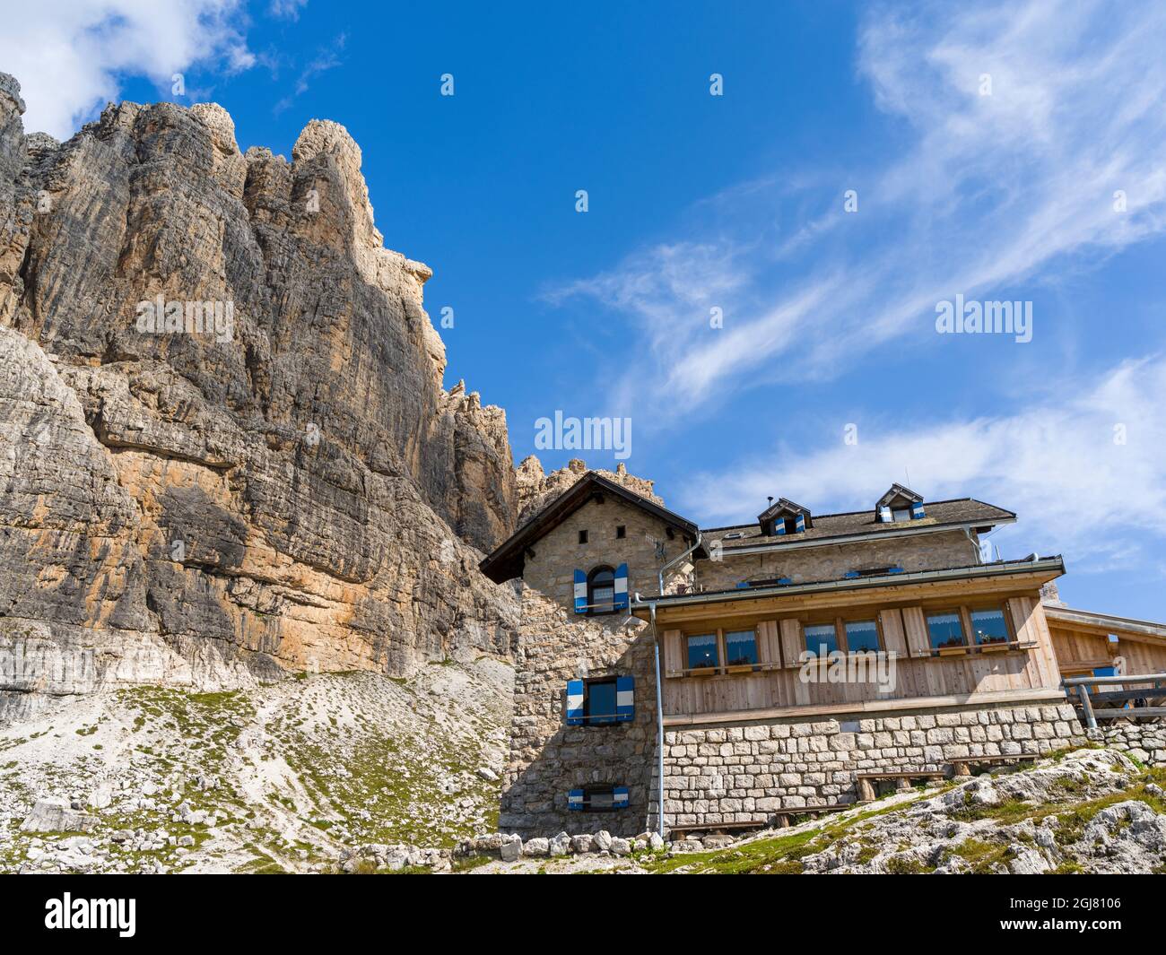 Mountain hut Rifugio Tuckett e Sella. The Brenta Dolomites, UNESCO ...