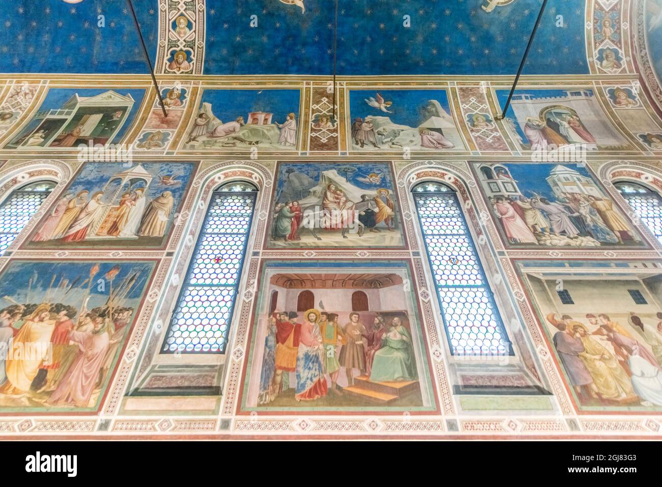 Italy, Padua, Scrovegni Chapel Ceiling with frescoes painted by Giotto ...