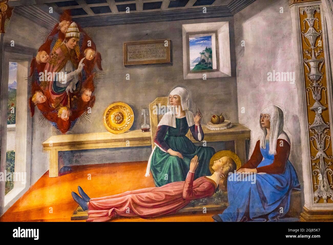 Medieval Renaissance fresco of Death Announcement of Saint Gregory to ...