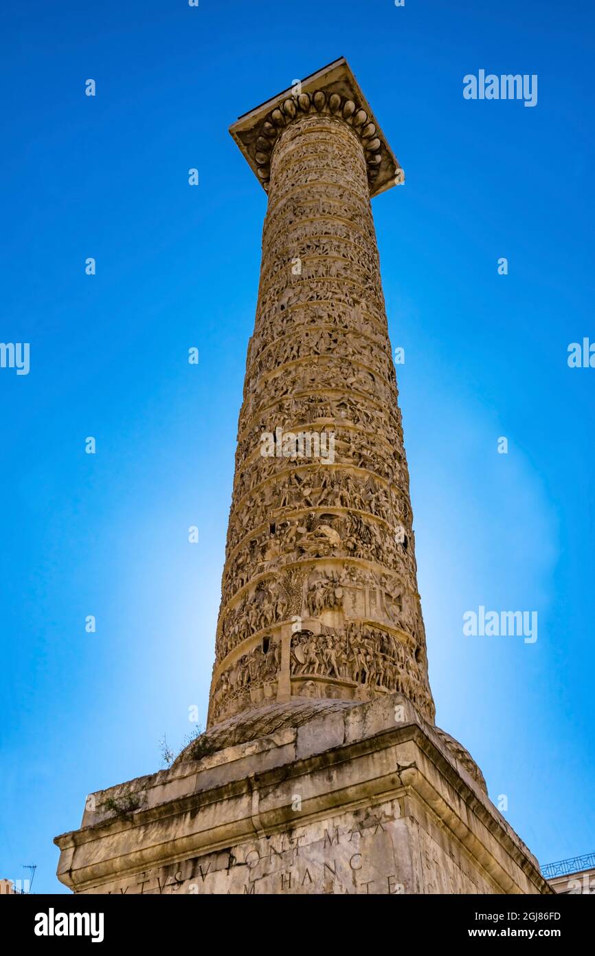 Emperor Marcus Aurelius Column, Rome, Italy. Column erected in 193 AD ...