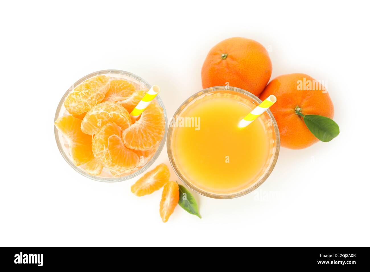 Mandarin juice and ingredients isolated on white background Stock Photo ...