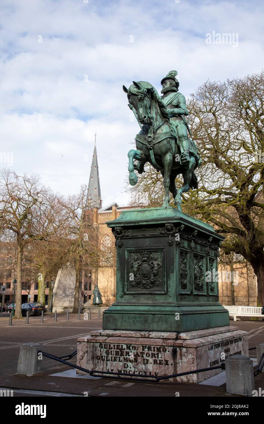 Europe, Netherlands, The Hague. Statue of William of Orange on horse ...
