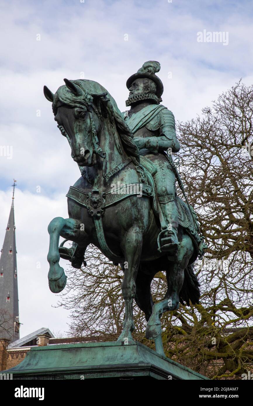 Europe, Netherlands, The Hague. Statue of William of Orange on horse ...