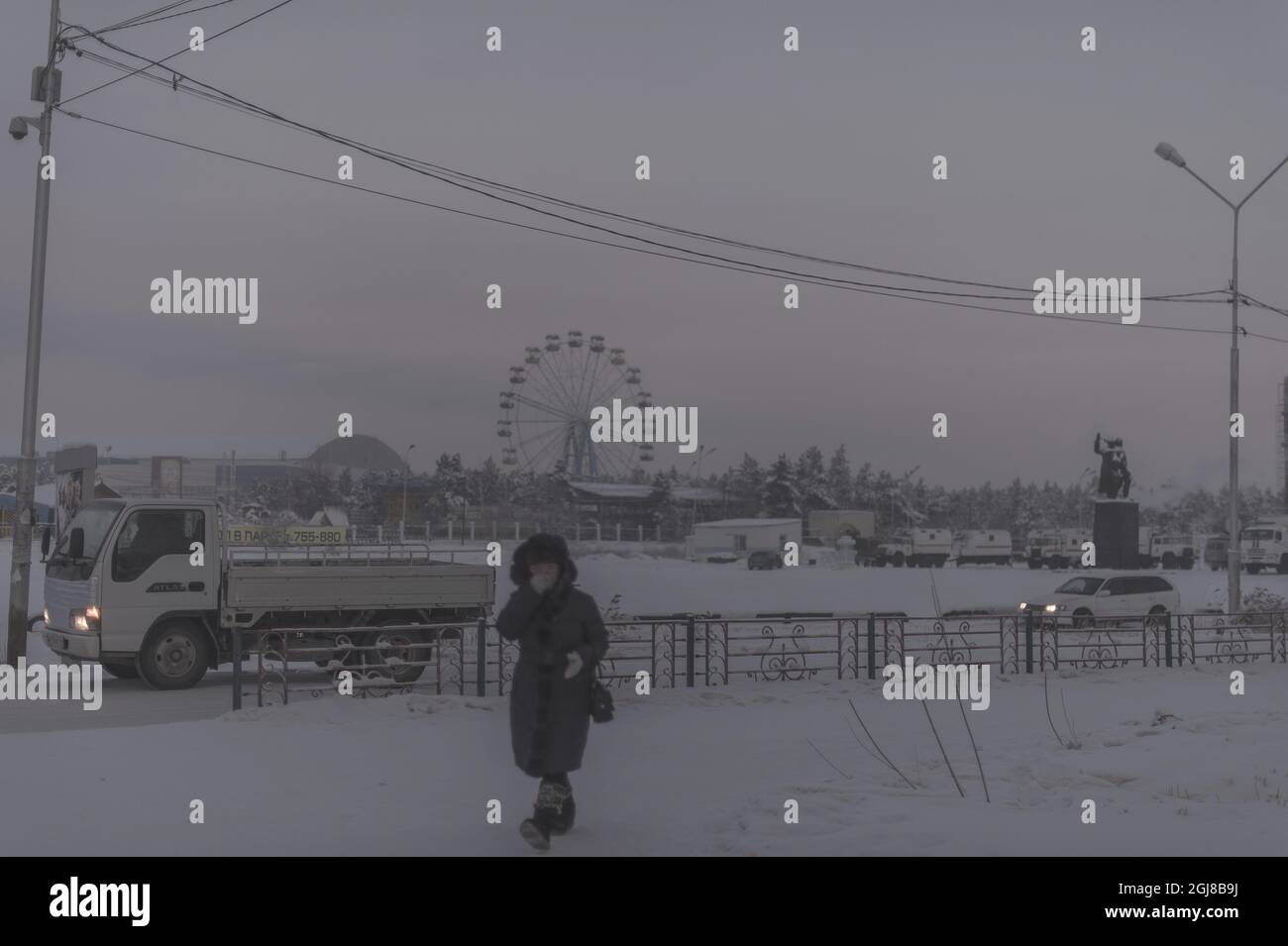 YAKUTSK /OYMYAKON 20140123 A street view from in Oymyakon, Russia. The ...