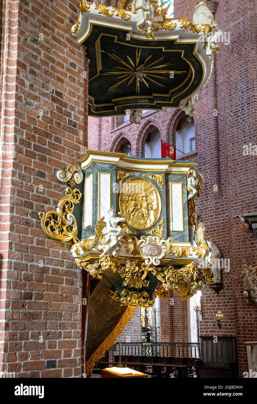 Historic pulpit in the Poznan Cathedral on Ostro Tumski in Poland Stock ...
