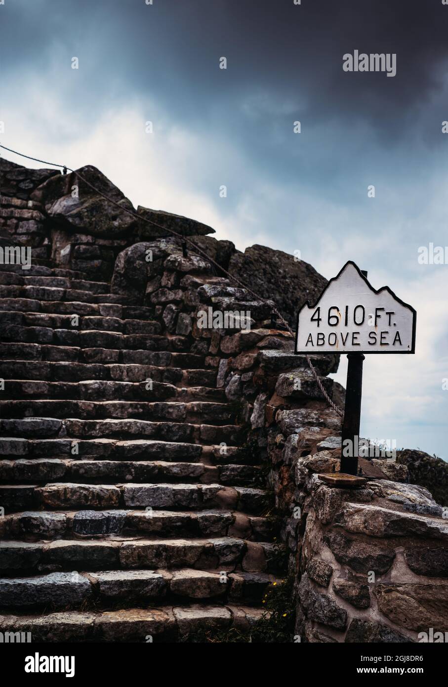 Above sea level sign near stairs on Whiteface Mountain in New York, USA ...