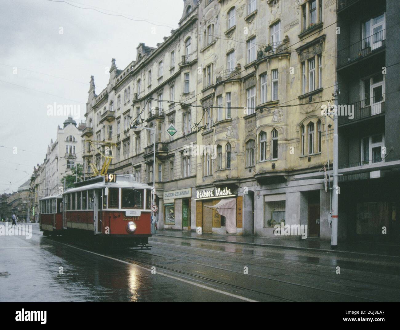 FILE PRAGUE 1991. Street scene in Prague 1991. Tram number 91 makes it ...