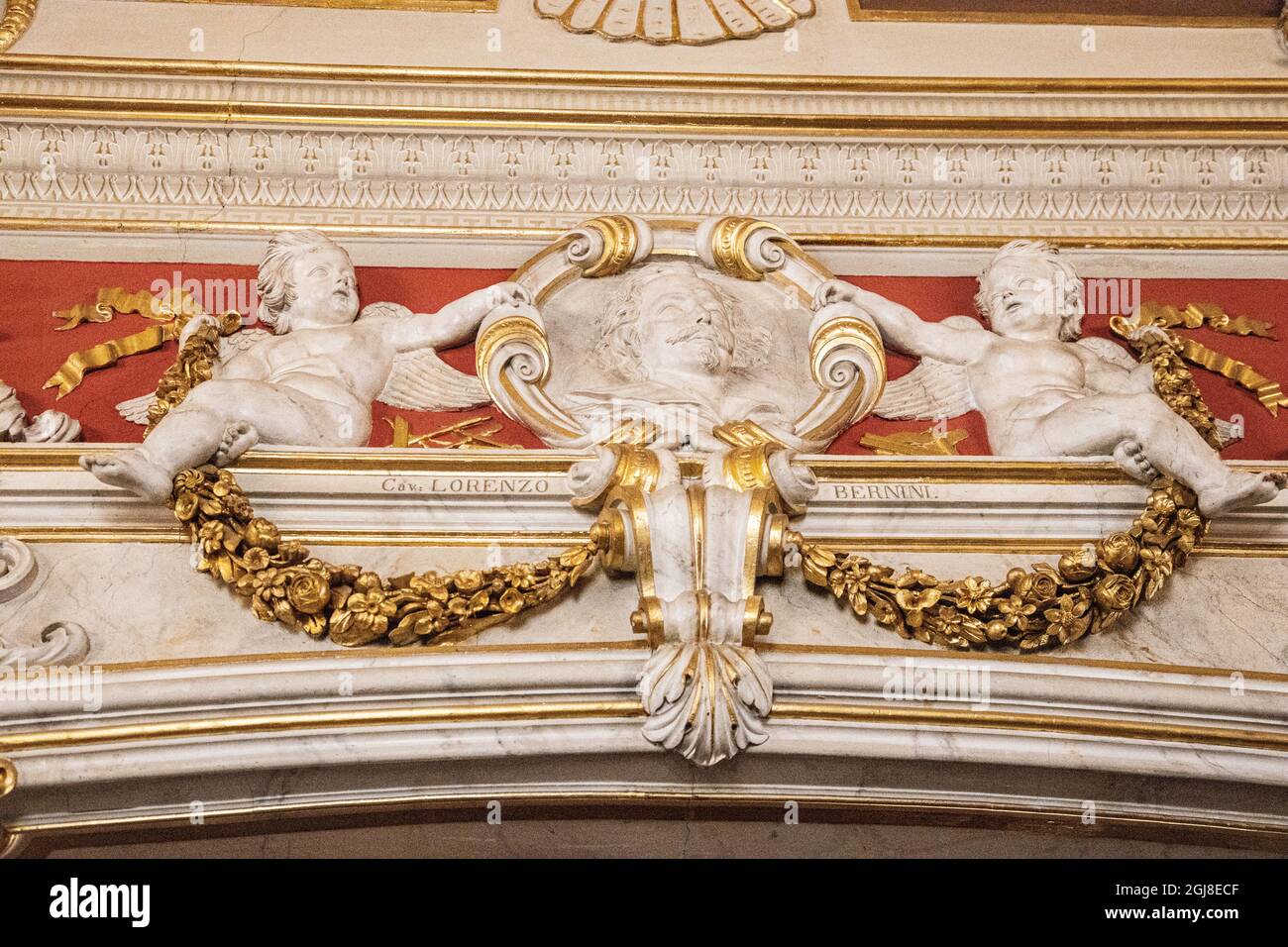 Carving adorning the Great Crimson Room in the Wilanow Palace honoring ...