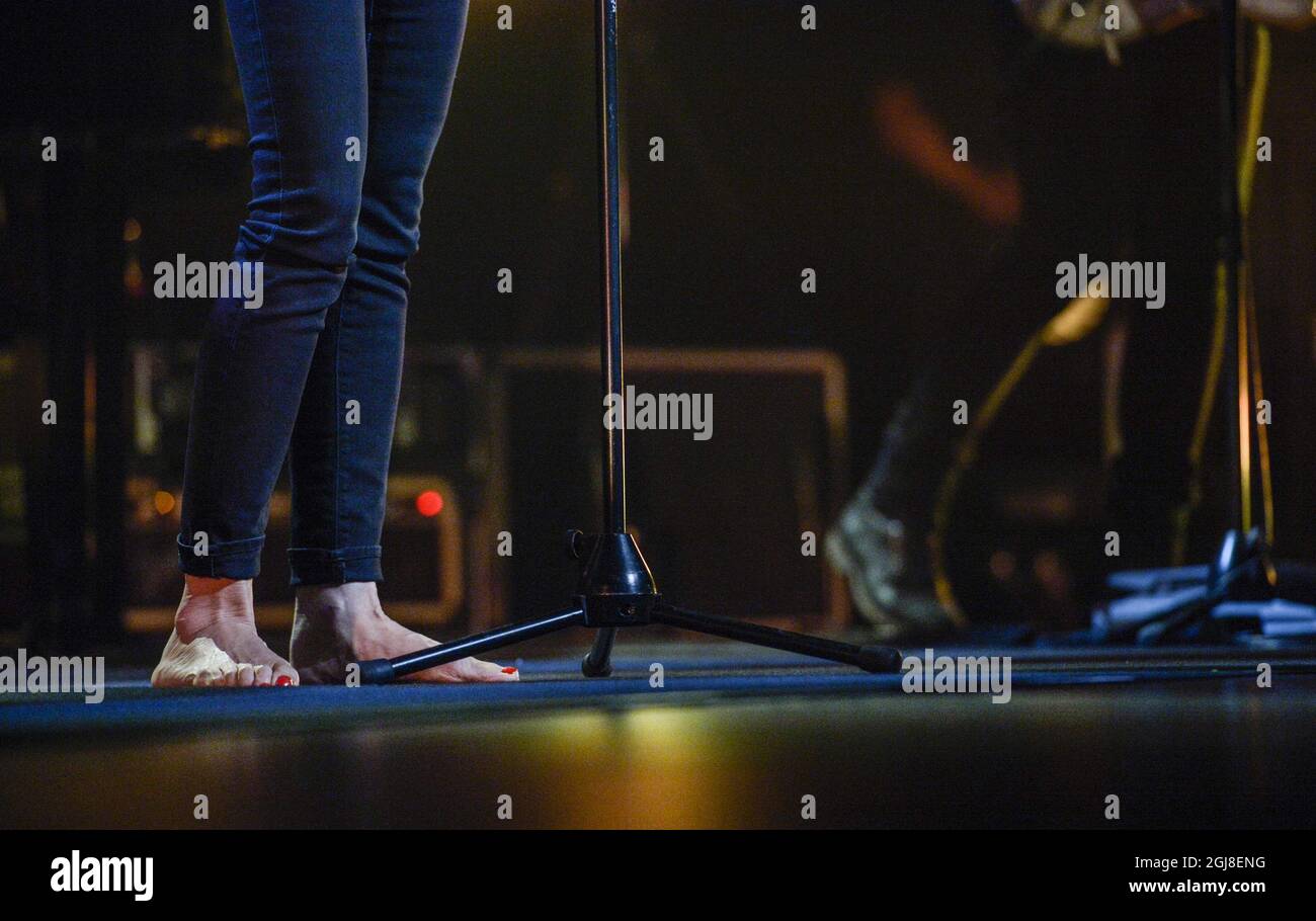 STOCKHOLM 2014-04-08 The bare feet of Swedish pop singer-songwriter ...