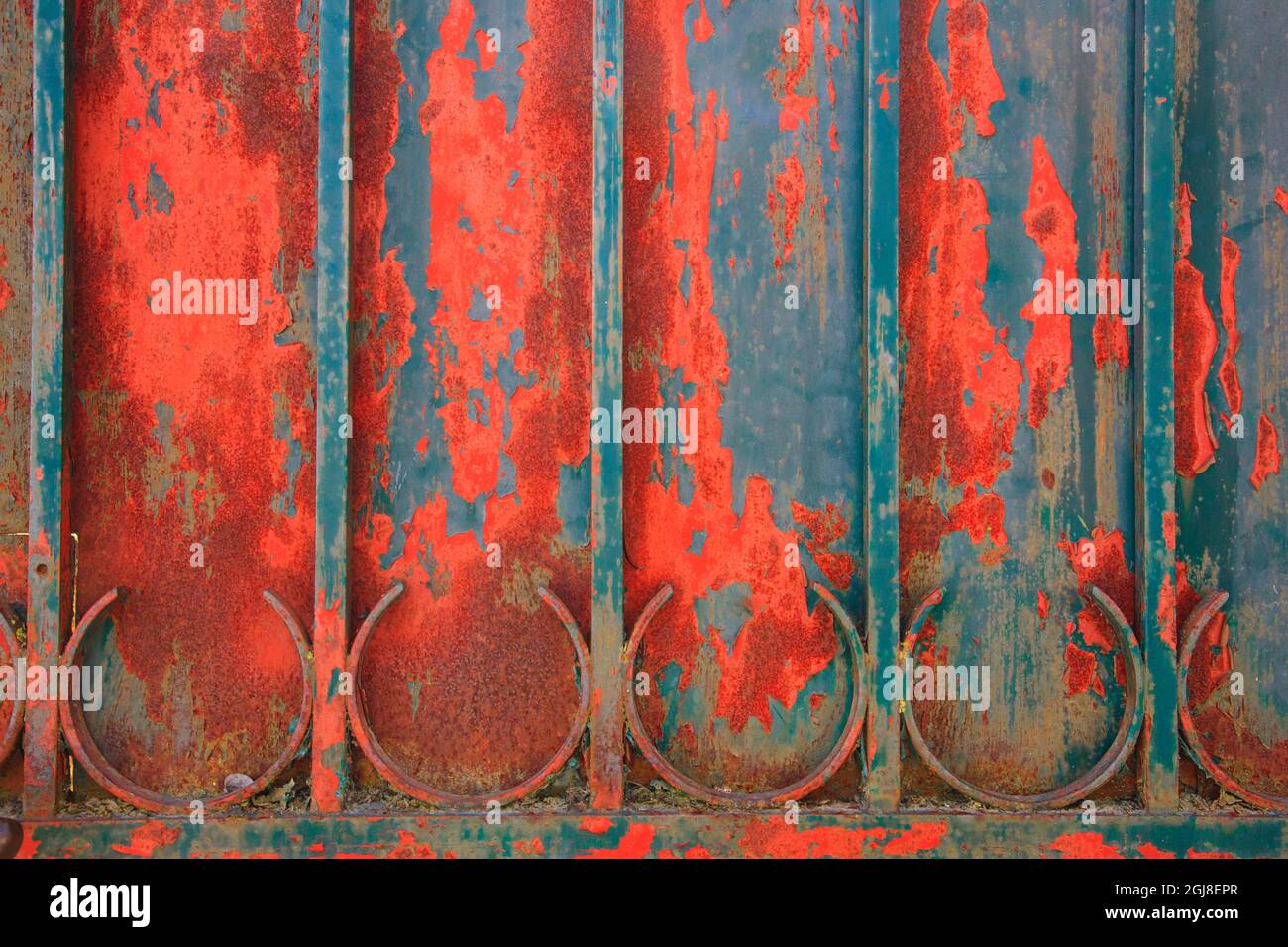 Segment of an old, dilapidated gate in the walled city of Obidos ...