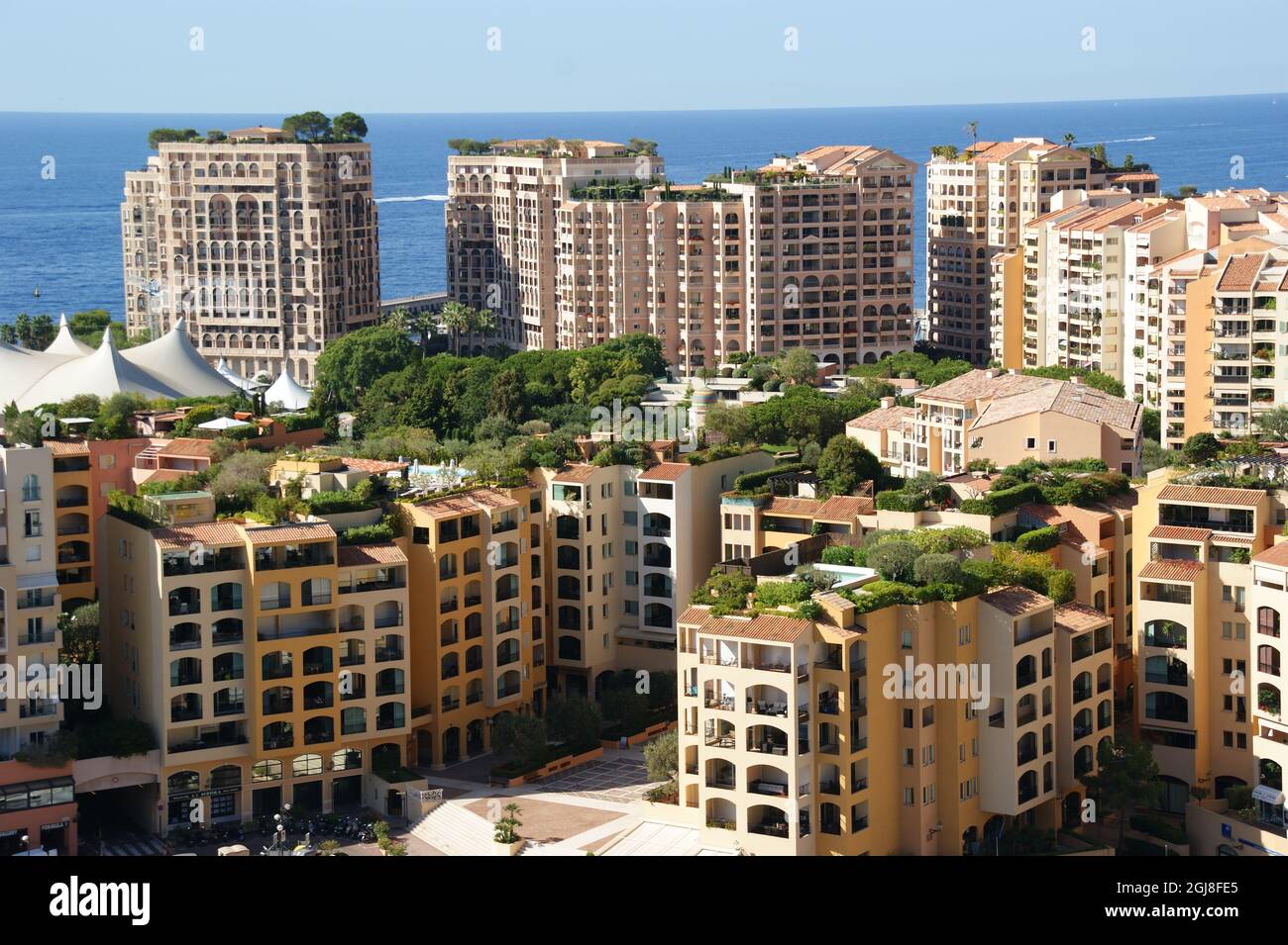 MONACO, MONACO - Aug 09, 2011: A top view of the buildings of Monaco ...