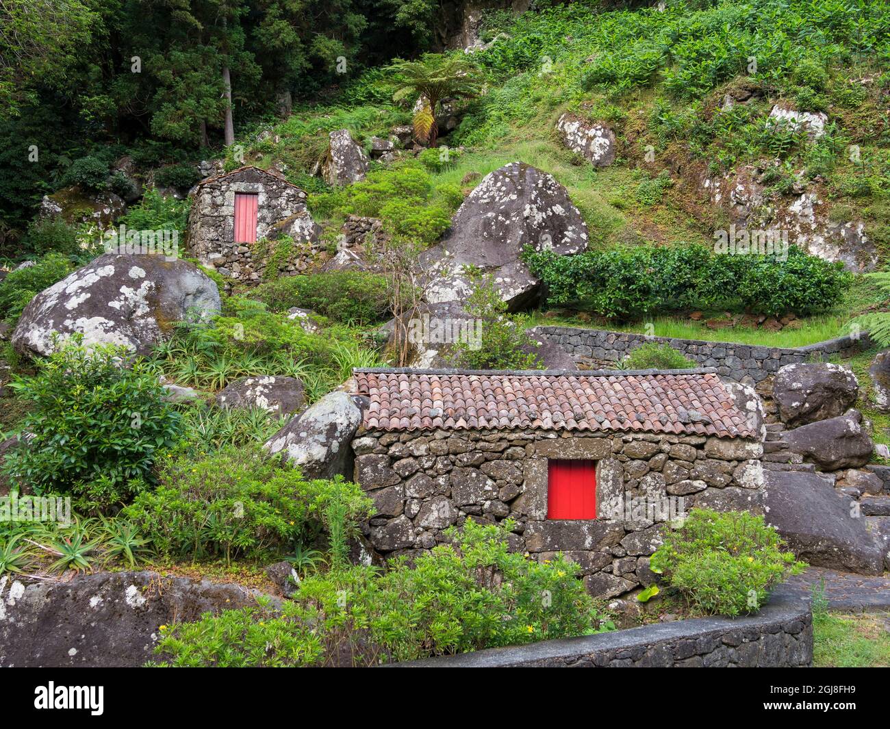 Traditional dry stone buildings. Sao Jorge Island, Azores, Portugal ...