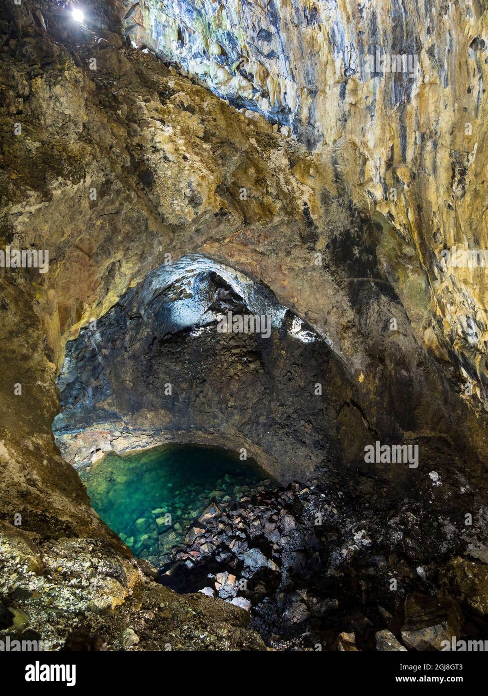 Algar do Carvao, a volcanic vent and landmark of the island, the lake ...