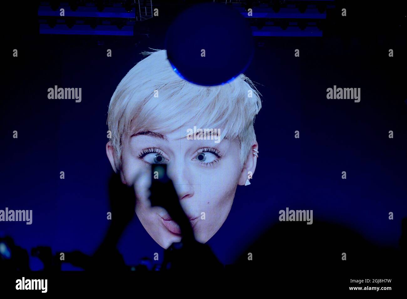 STOCKHOLM 20140530 U.S. singer Miley Cyrus performs during her concert ...