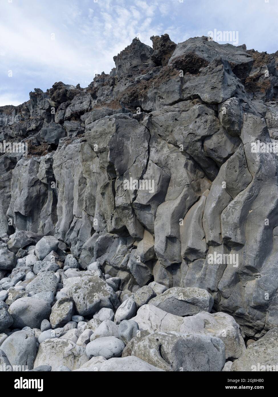 Basalt columns in the Nature Reserve Vulcao dos Capelinhos. Faial ...