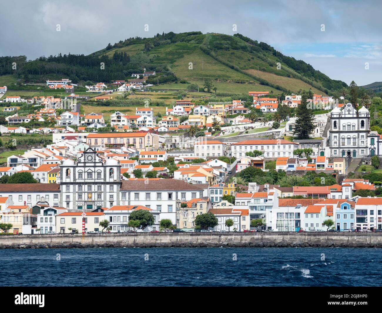 Horta, the main town on Faial. Faial Island, an island in the Azores in ...