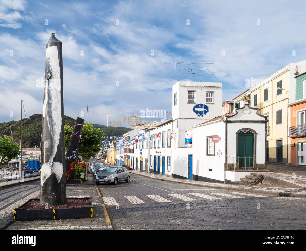 Rua Jose Azevedo and Peter Cafe Sport, a landmark of the Azores. Horta ...