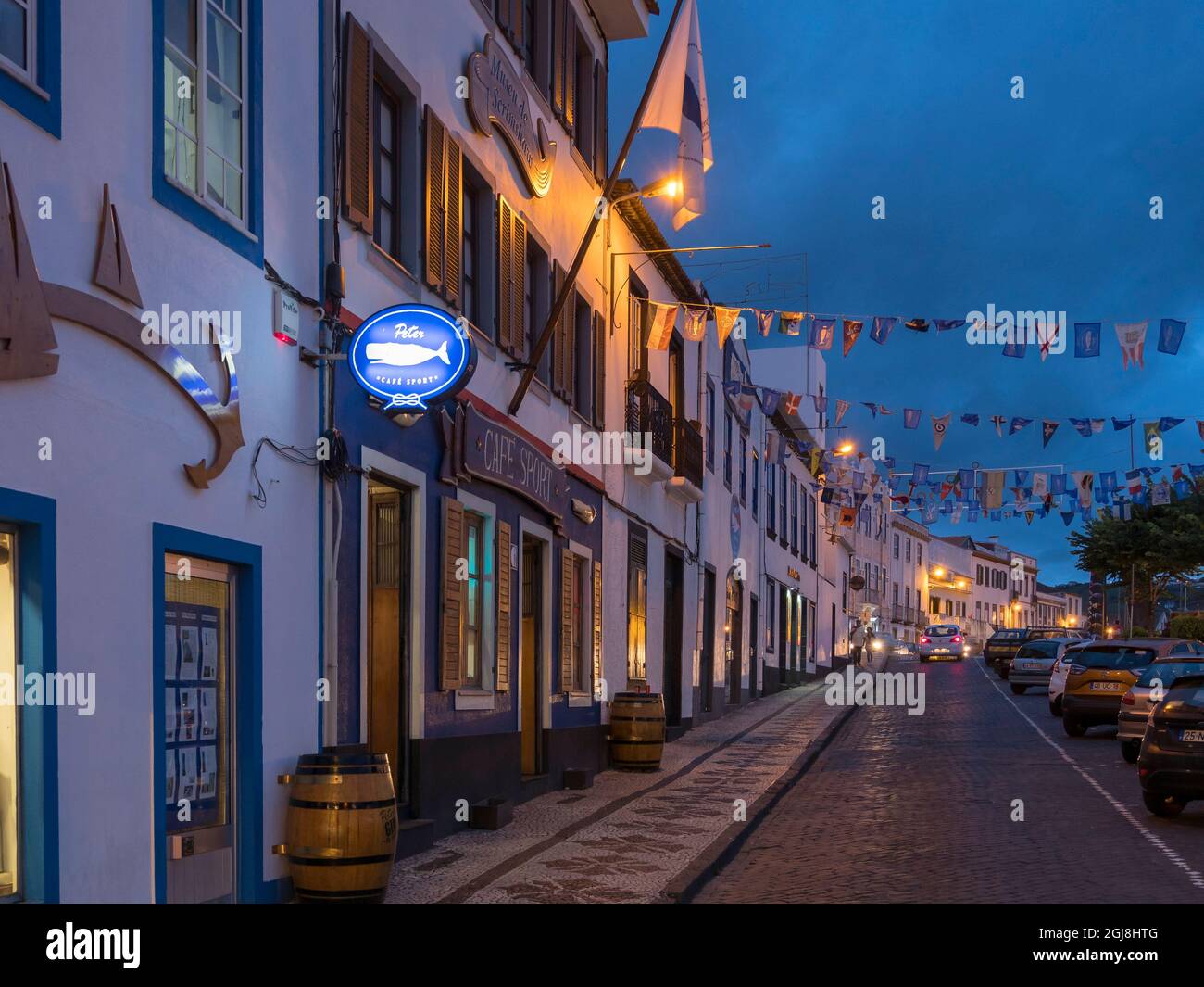 Rua Jose Azevedo and Peter Cafe Sport, a landmark of the Azores. Horta ...