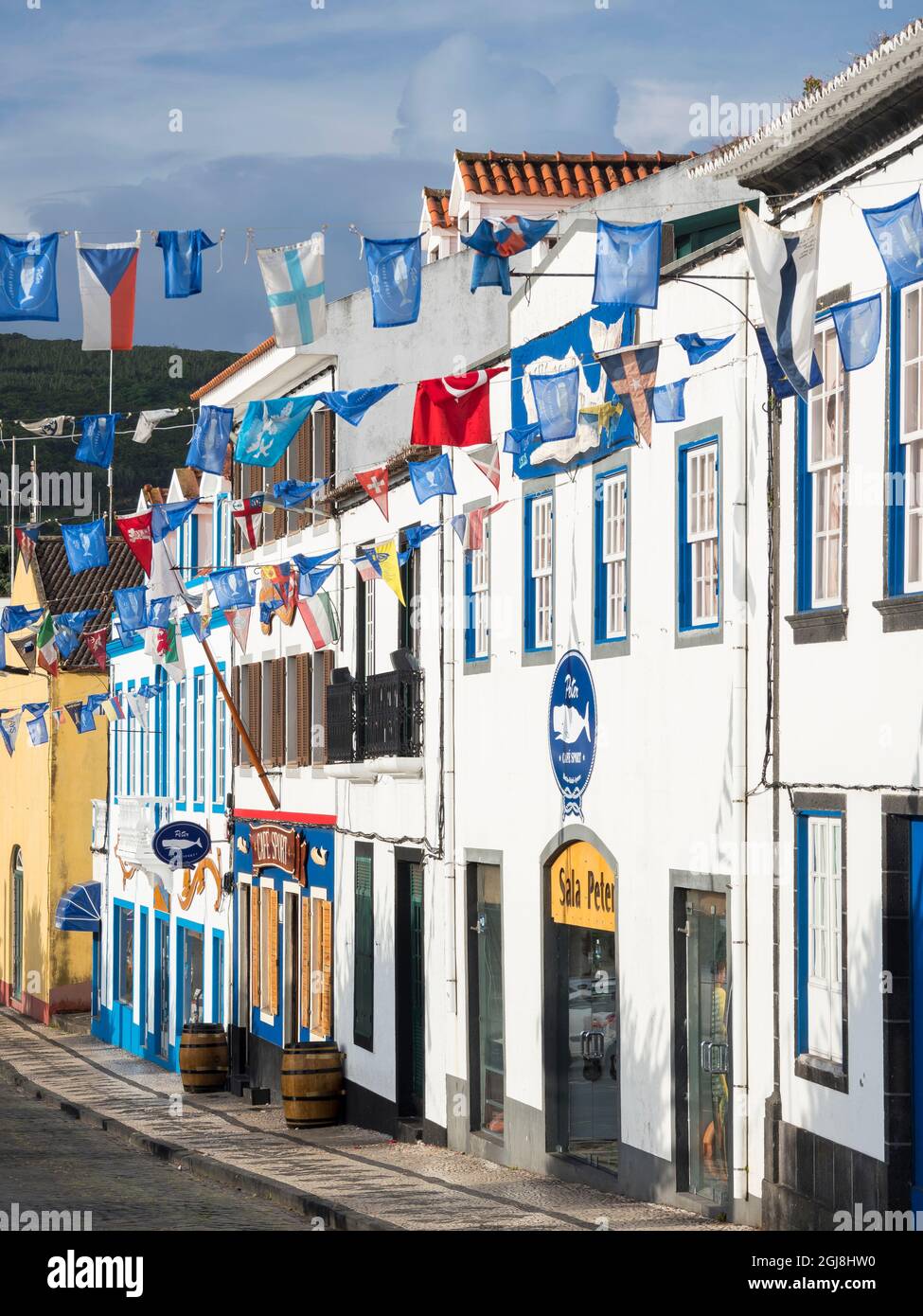 Rua Jose Azevedo and Peter Cafe Sport, a landmark of the Azores. Horta ...