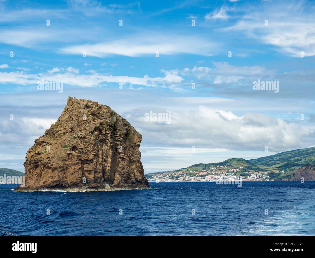 Sailing on Canal do Faial, view of Faial Island. Pico Island, an island ...