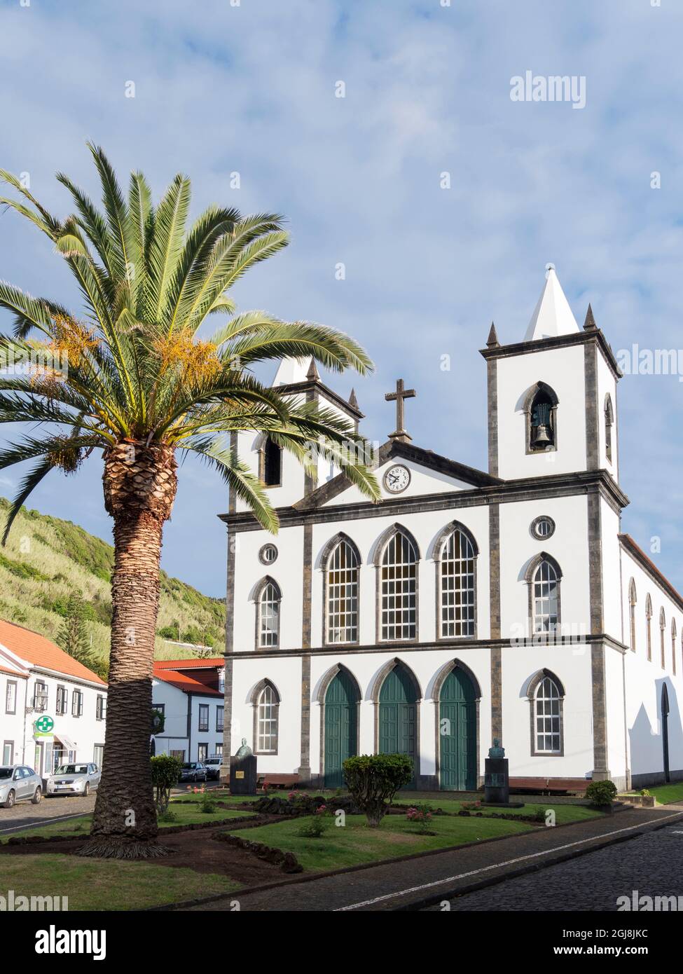 The church. Village Lajes do Pico on Pico Island, an island in the ...