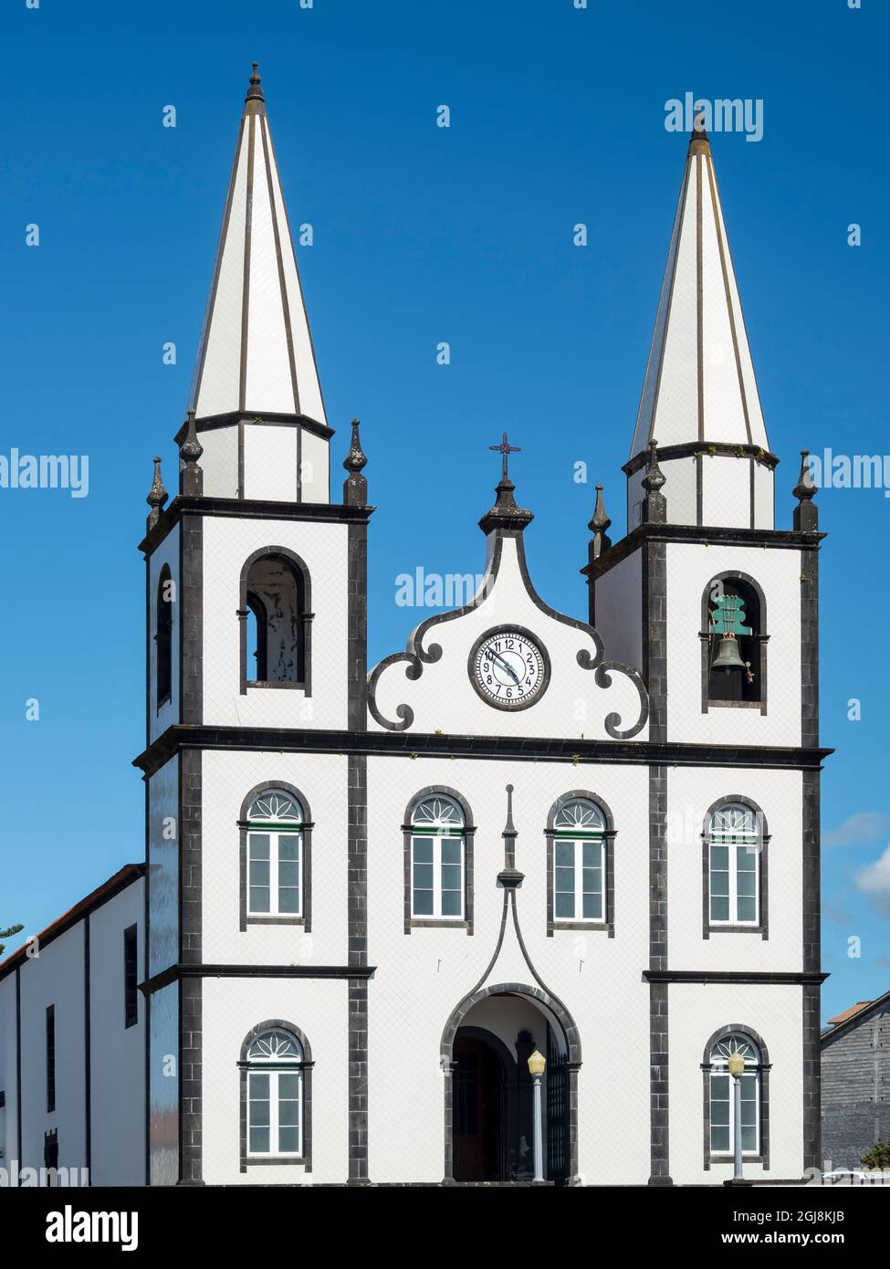 Village Madalena, the church. Pico Island, an island in the Azores in ...