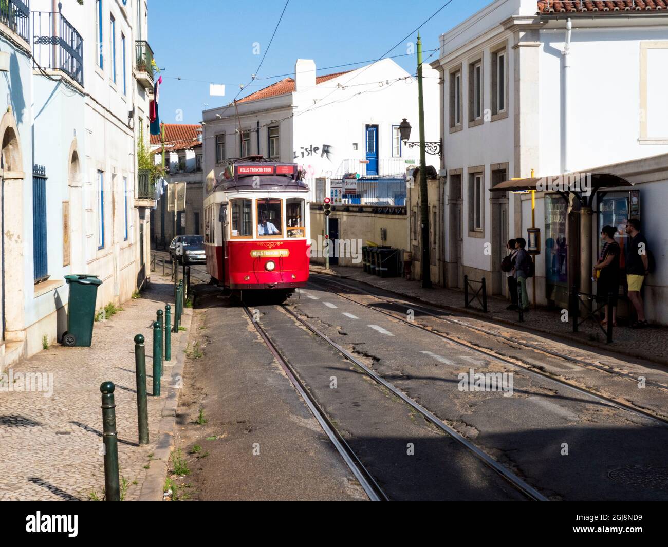 Portugal, Lisbon, View of red tramway Stock Photo - Alamy