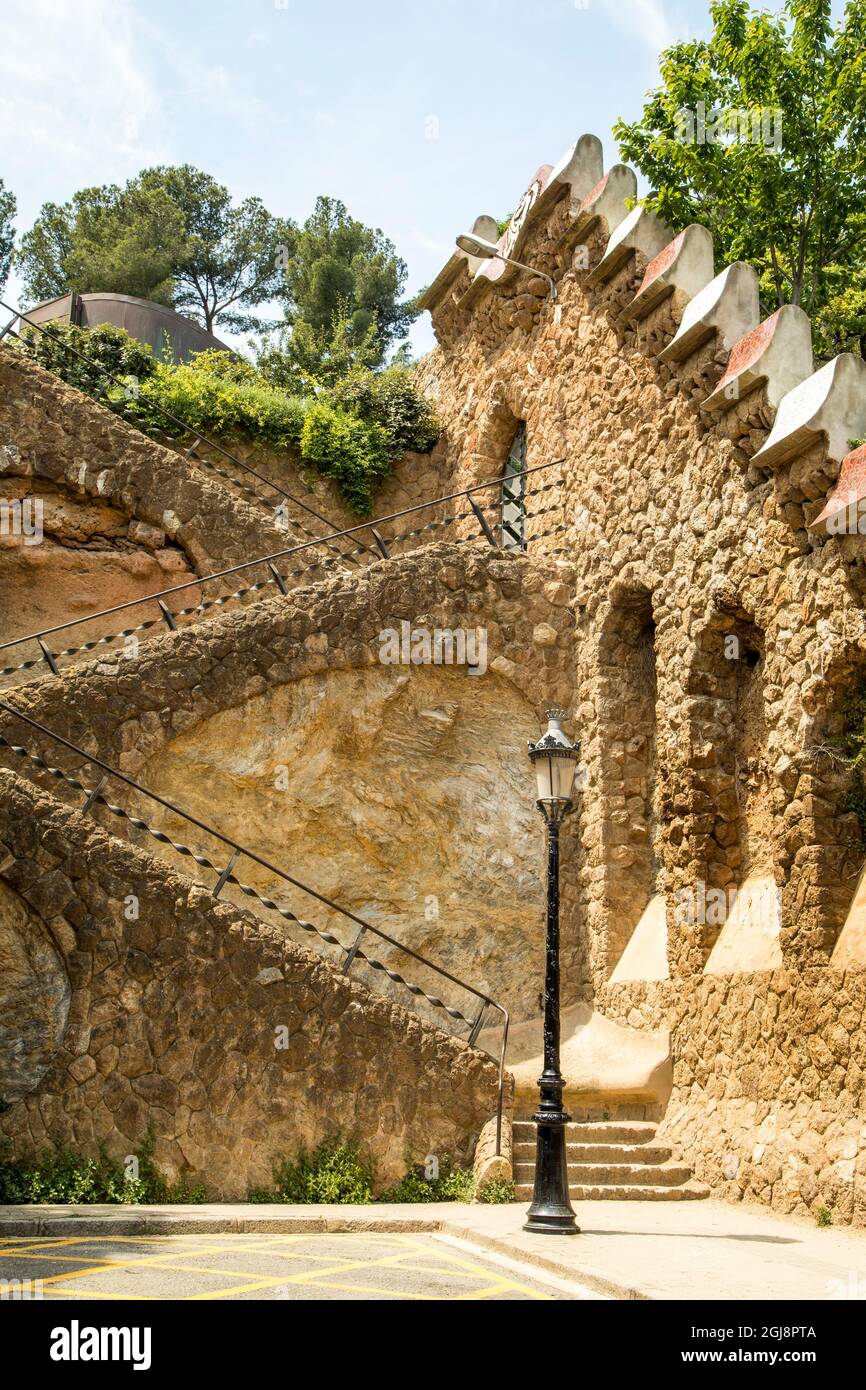 Spain, Barcelona. Staircase outside Parc Guell Stock Photo - Alamy