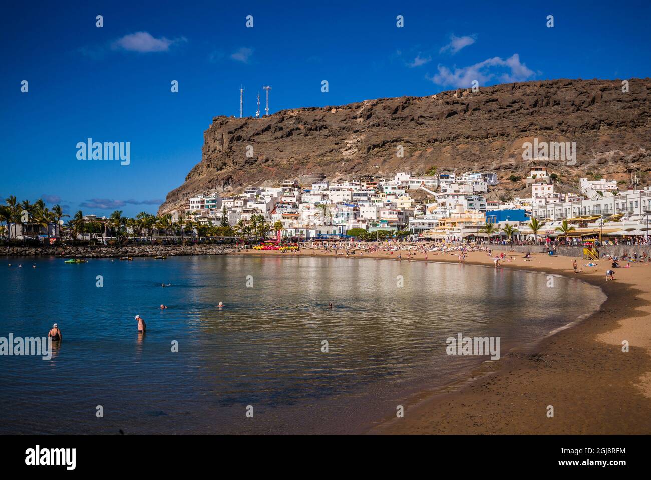 Spain, Canary Islands, Gran Canaria Island, Puerto de Mogan, beach with ...