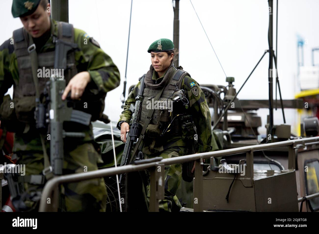 STOCKHOLM 2014-10-21 Swedish Marines are seen on a Combat Boat type 90 ...