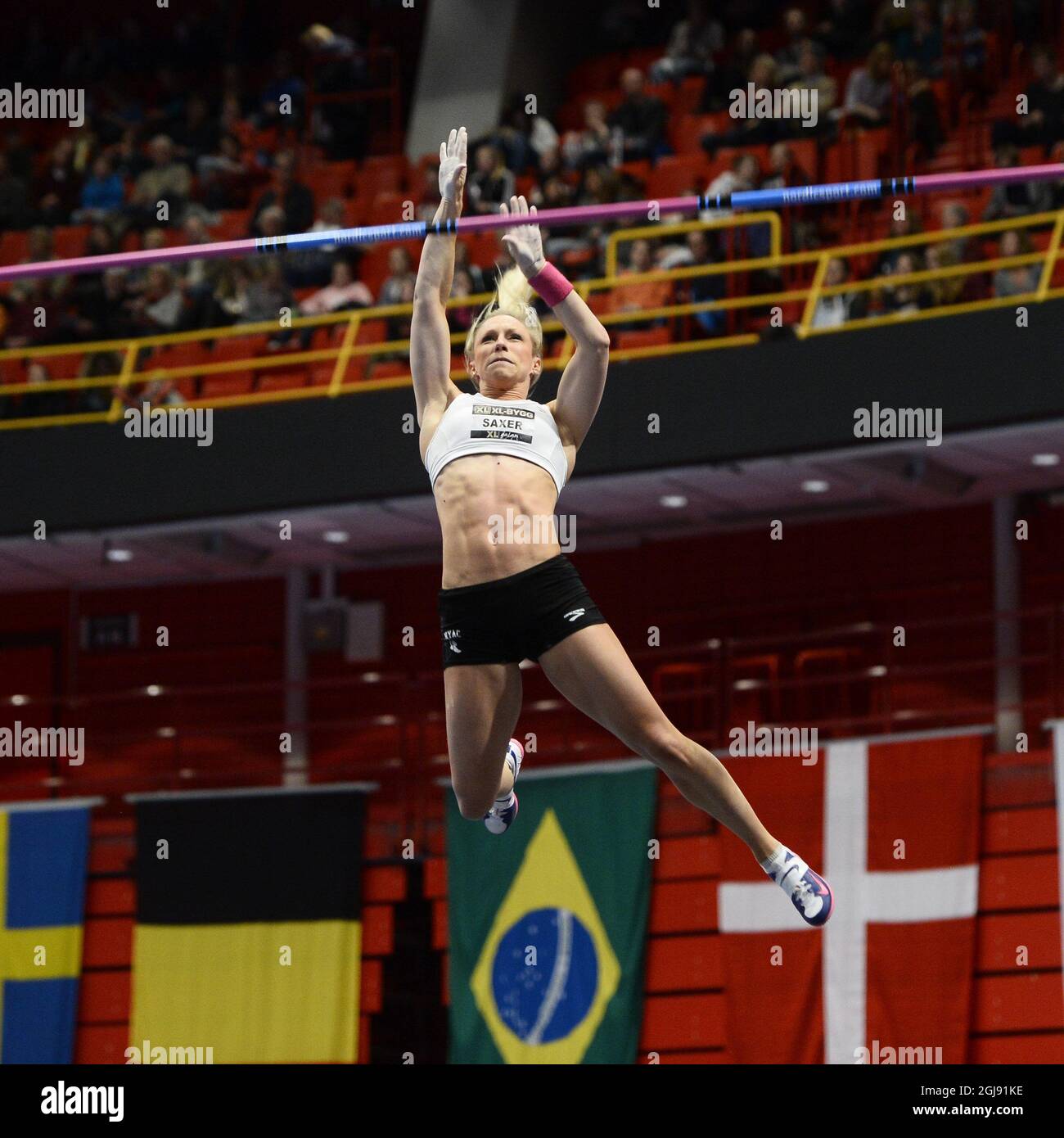STOCKHOLM 2015-02-19 Mary Saxer of the USA competes in the women's pole ...